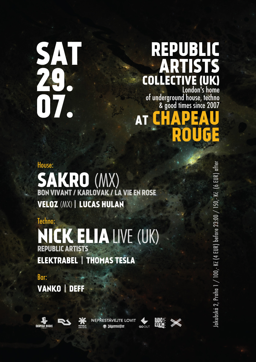 29.7 Republic Artists Collective at Chapeau Rouge Prague w/ Sakro, Nick ...